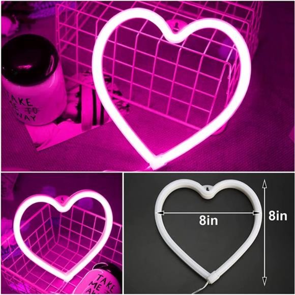 Accents | Pink Heart Neon Sign Battery Operated Or Usb Powered Led Neon ...